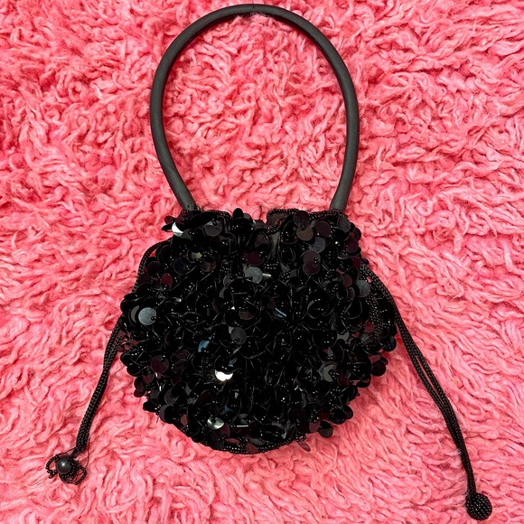 Vintage | Bags | Gothic Wednesday Core Black Sequin Drawstring Fashion ...